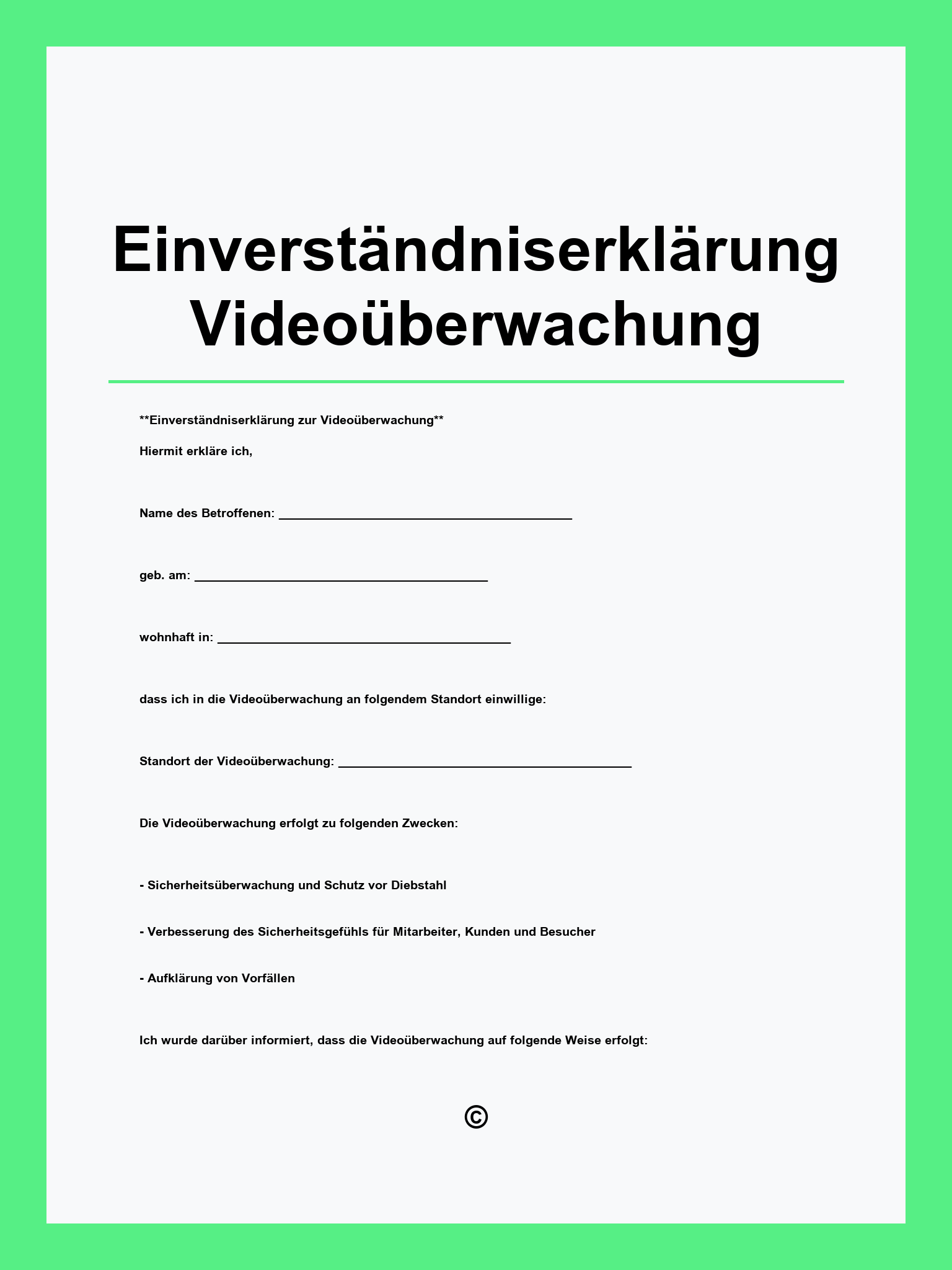 Wunderbar Einverstaendniserklaerung Videoueberwachung Vorlage Und Bewertungnie8596