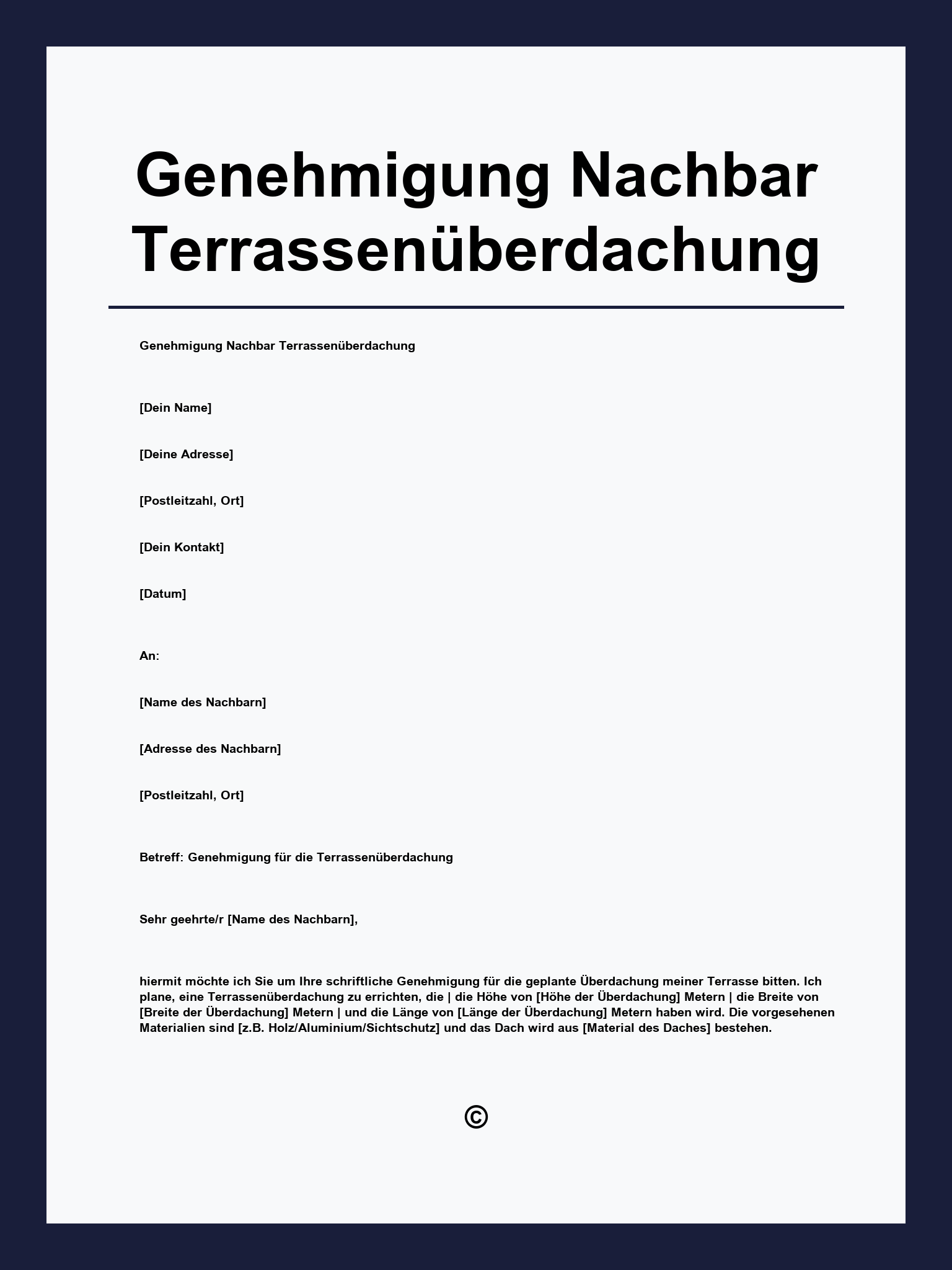 Vordruck Einverstandniserklarung Nachbar Terrassenuberdachung Muster